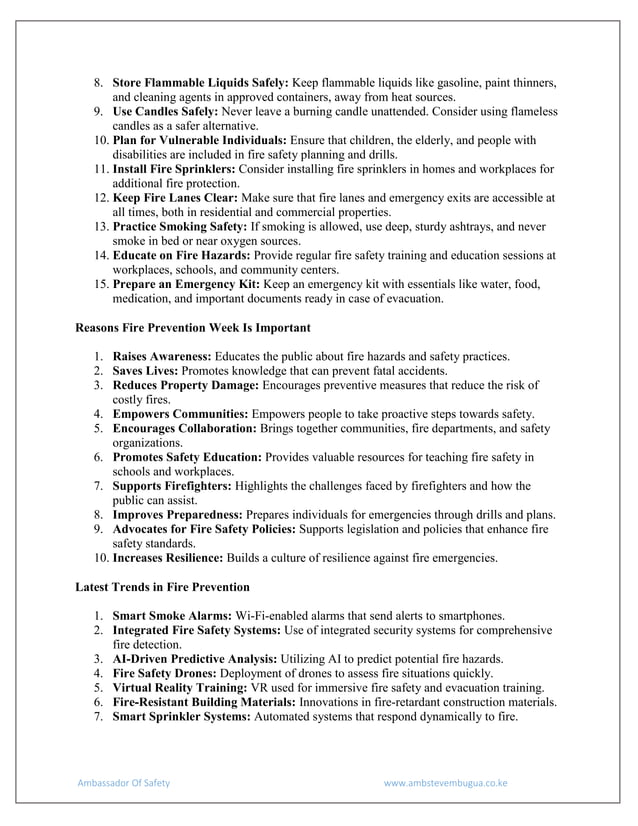 Fire Prevention Week 2024 By Amb steve Mbugua | PDF | First Aid | Injuries