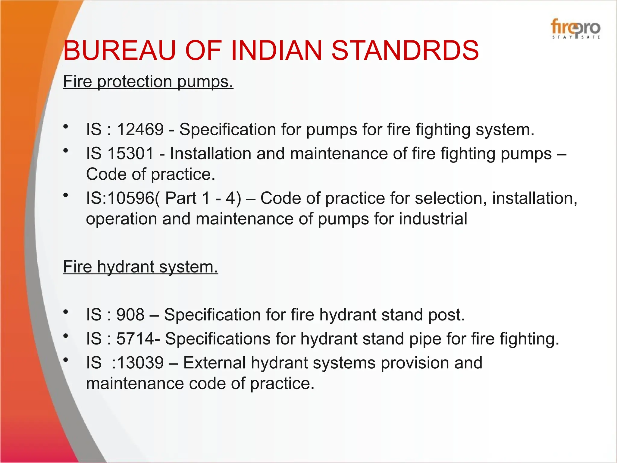 Fire Protection Standards for reference.pptx | Chemistry | Science