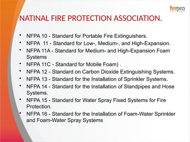 Fire Protection Standards for reference.pptx | Chemistry | Science