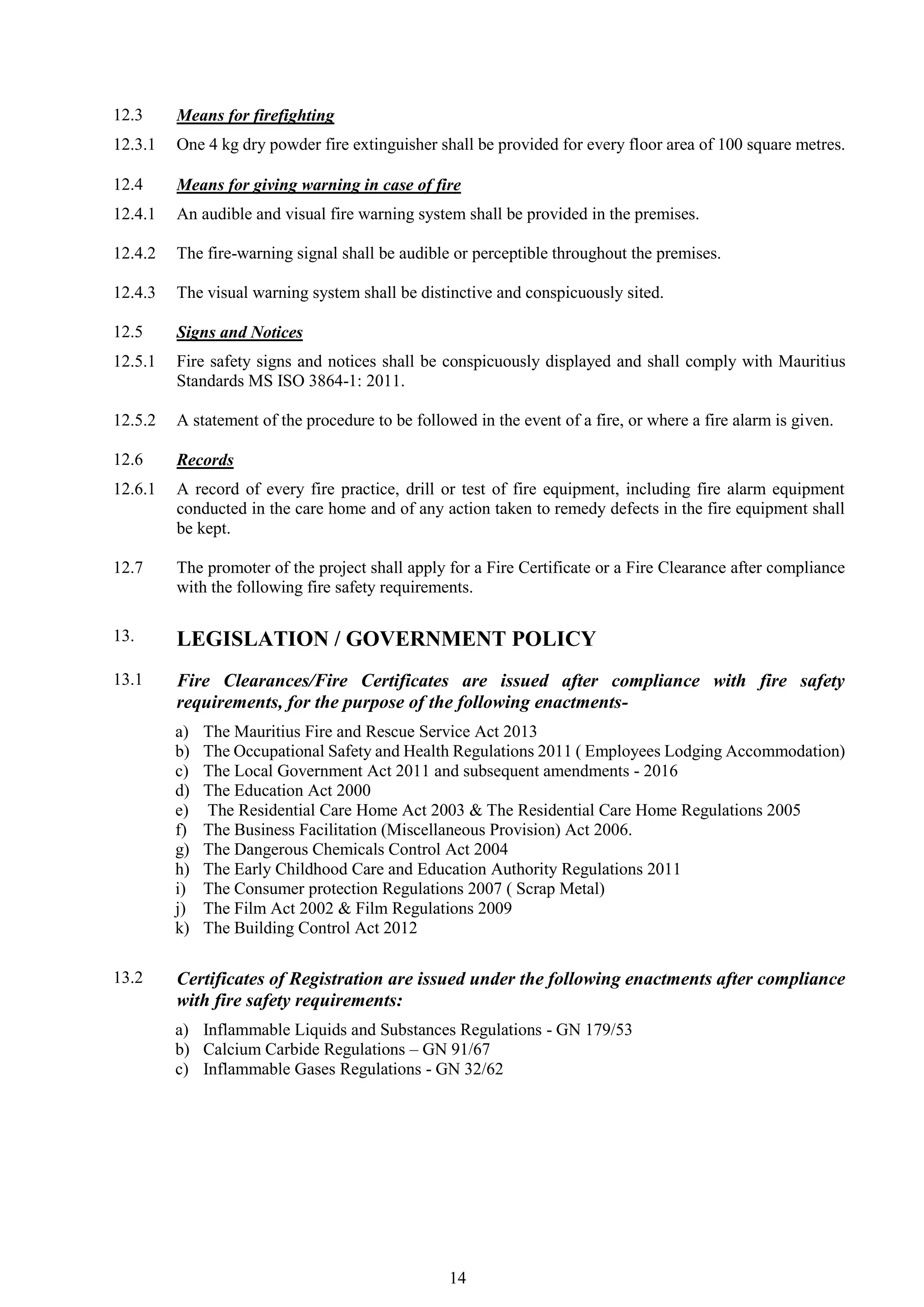 Fire regulation service sector Mauritius | PDF