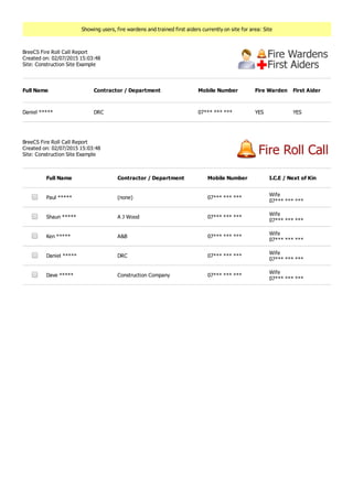 BreeCS Example Report - Fire Roll Call | PDF