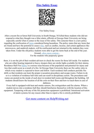 Fire Safety Essay | PDF | Home Security | Home & Garden
