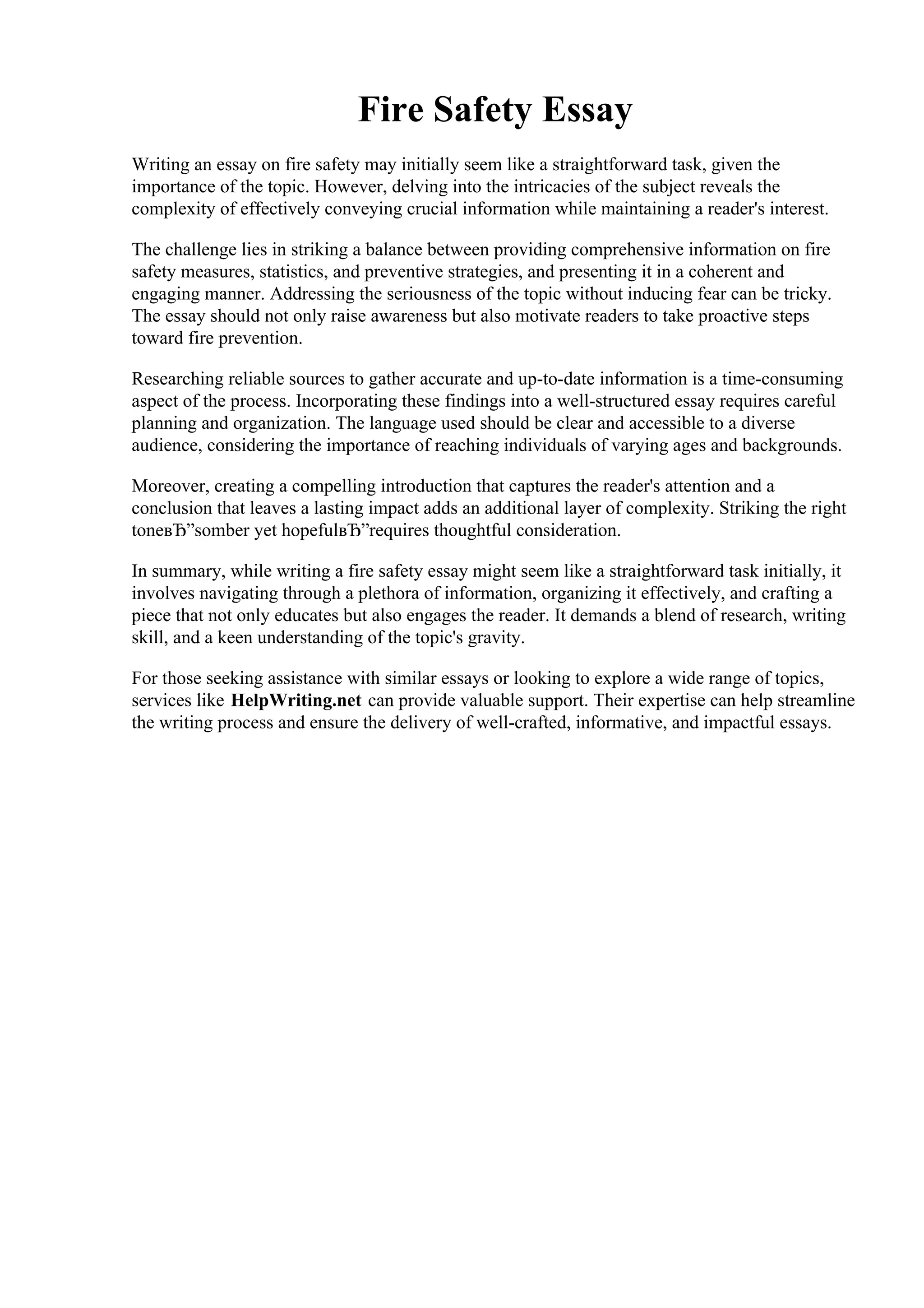 Fire Safety Essay | PDF
