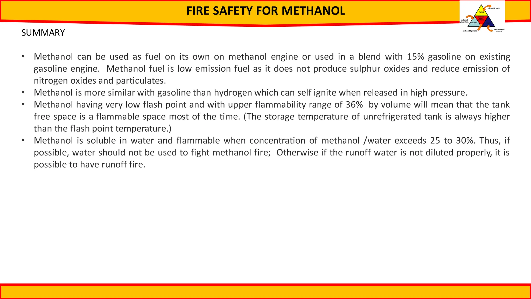 Fire safety for methanol explanation of safety measurements | PDF
