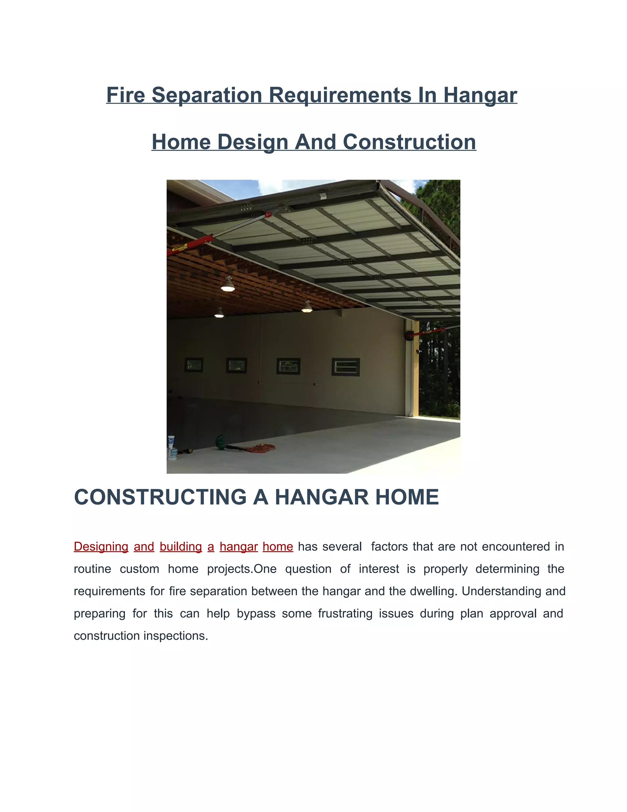 Fire separation requirements in hangar home design and construction | PDF