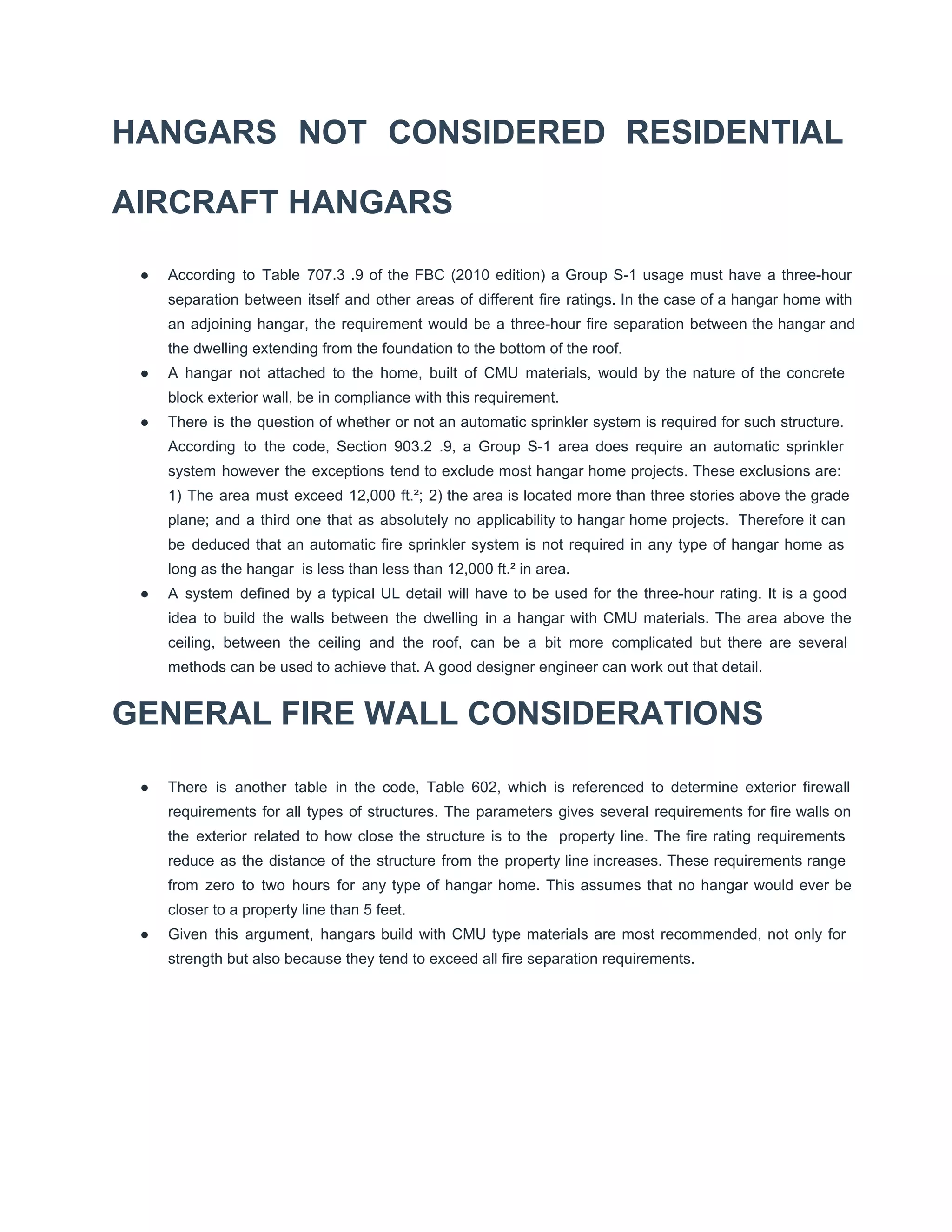 Fire separation requirements in hangar home design and construction | PDF