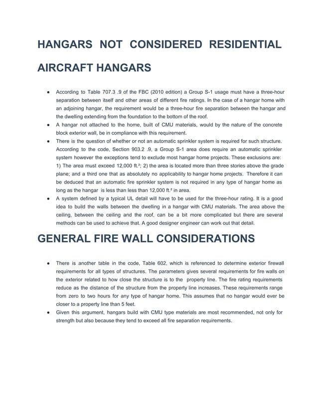 Fire separation requirements in hangar home design and construction | PDF