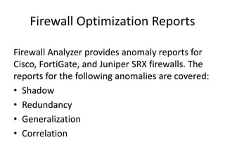 Firewall Analyzer 8.2 - Firewall Policy Optimization Reports | PPT