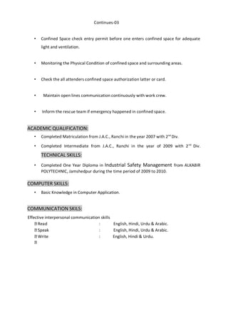 fire watch CV for mechanical construction work | PDF