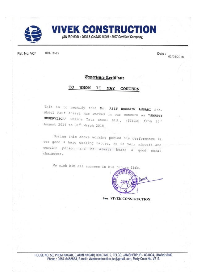 fire watch CV for mechanical construction work | PDF