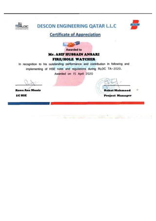 fire watch CV for mechanical construction work | PDF