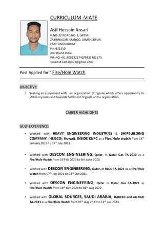 fire watch CV for mechanical construction work | PDF