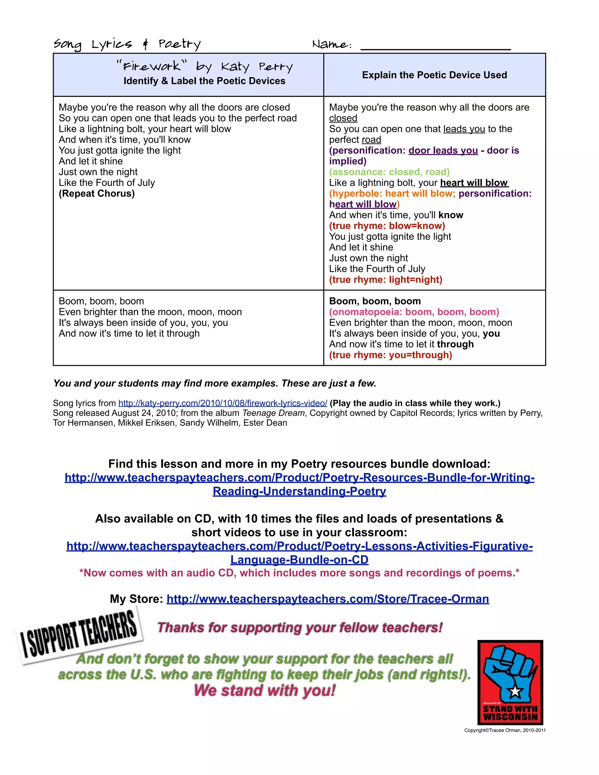 Firework Poetic Devices Activity | PDF