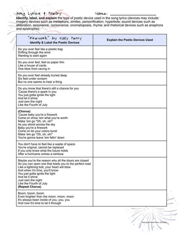 Firework Poetic Devices Activity | PDF