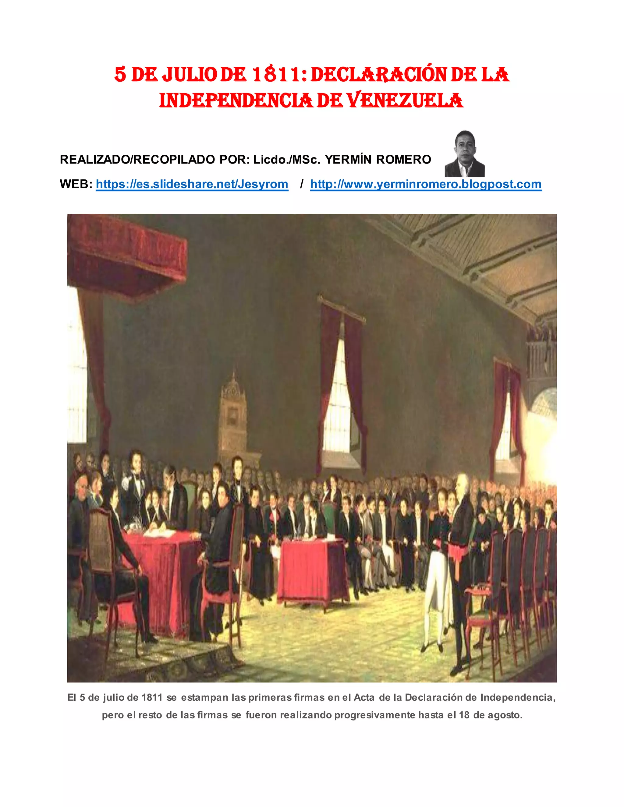 5 DE JULIO DE 1811 FIRMA DEL ACTA DE INDEPENDENCIA DE VENEZUELA pdf | PDF