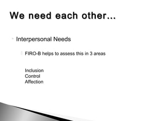 Interpersonal Needs - Recognizing and Understanding Your FIRO-B Style | PPT