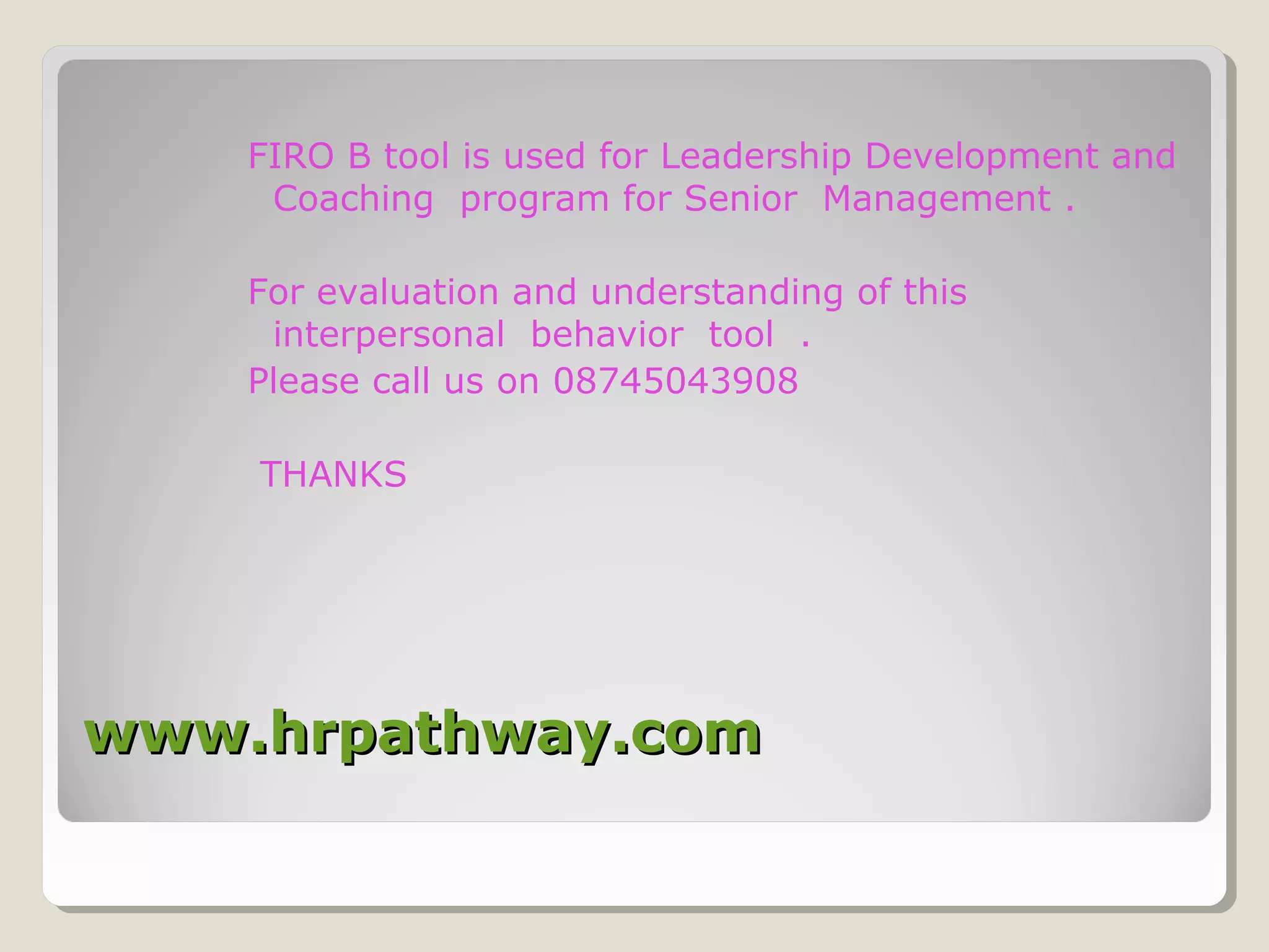 FIRO B tool - introduction | PPT