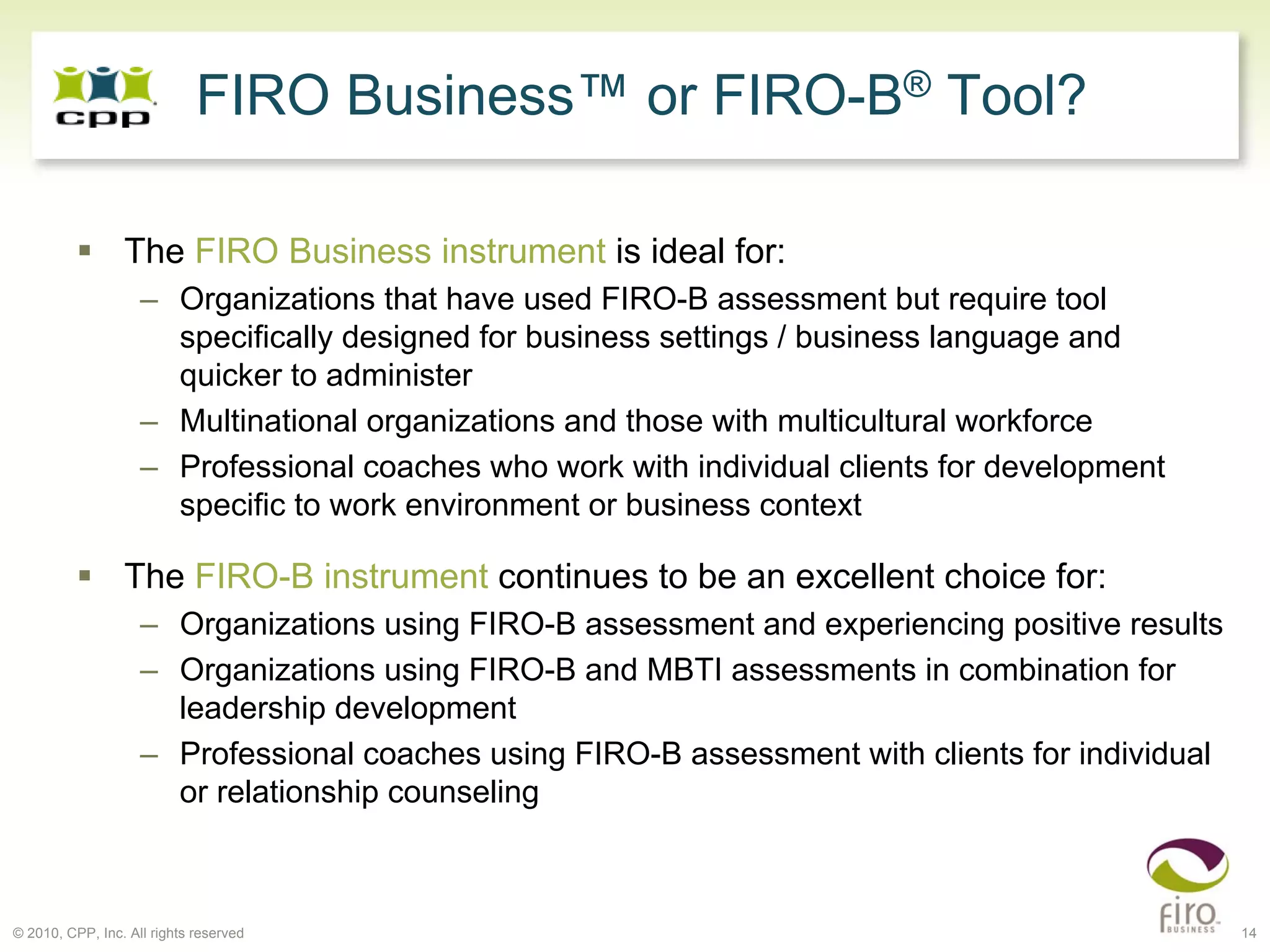 FIRO Business Assessment Suite | PDF