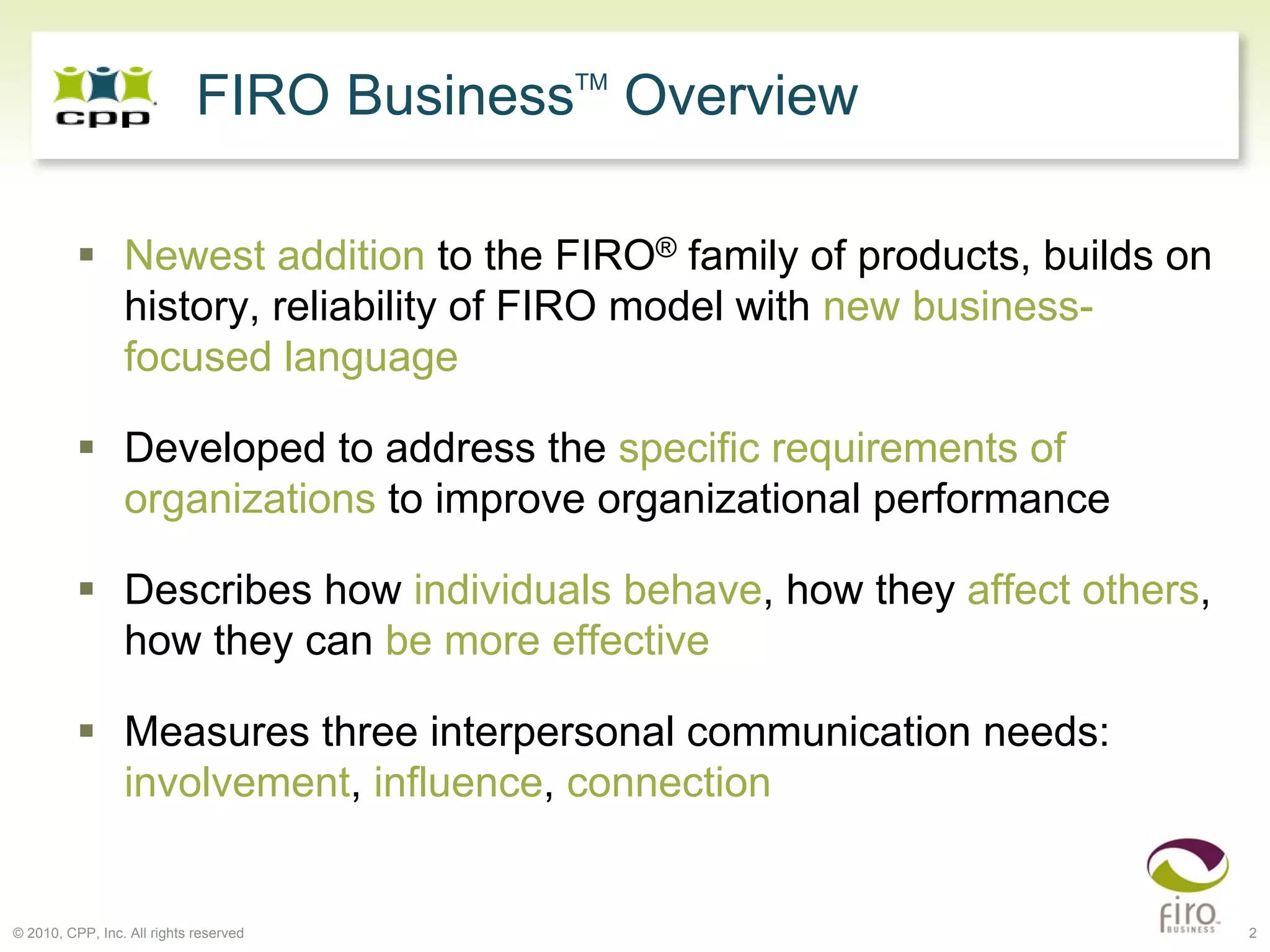 FIRO Business Assessment Suite | PDF