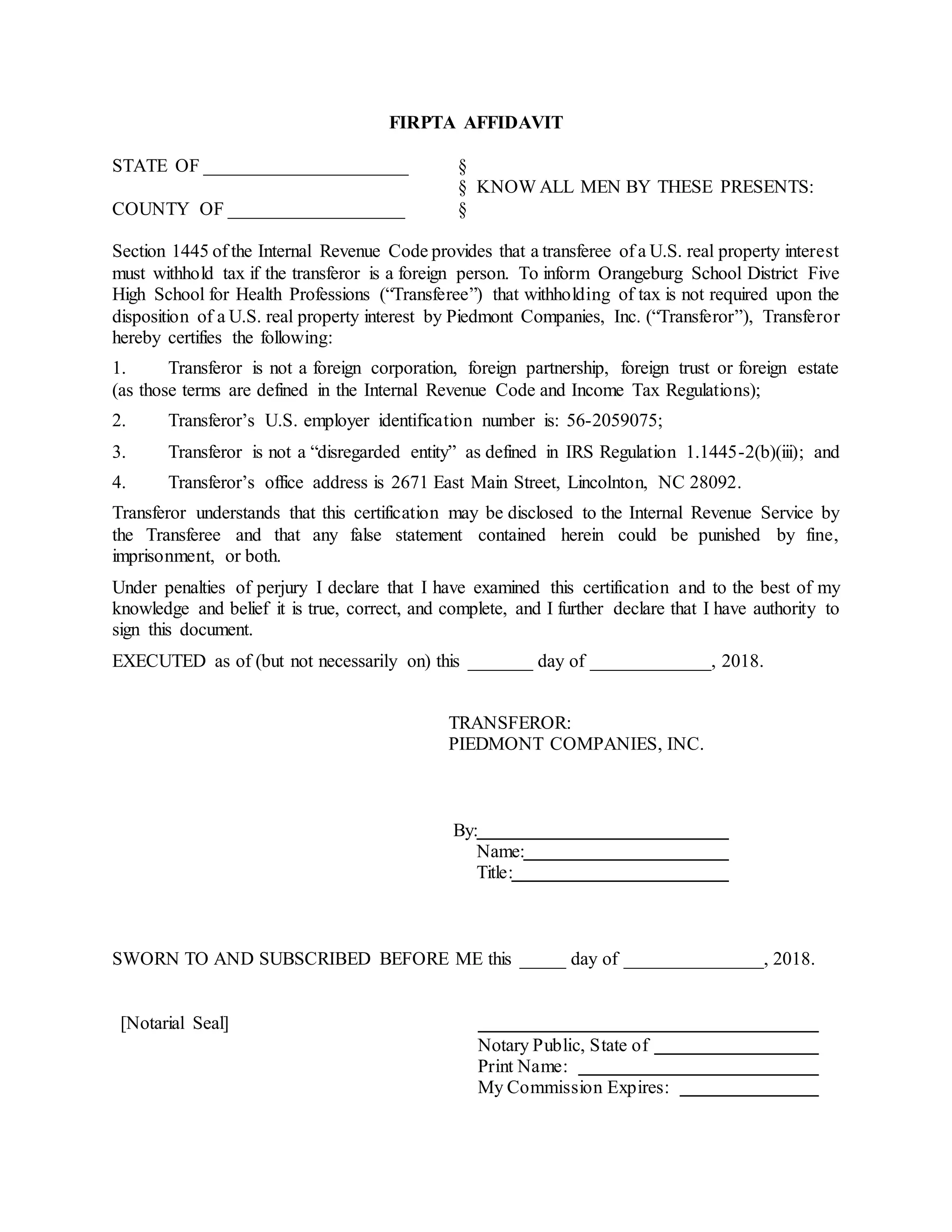 Firpta affidavit for 5.25.18
