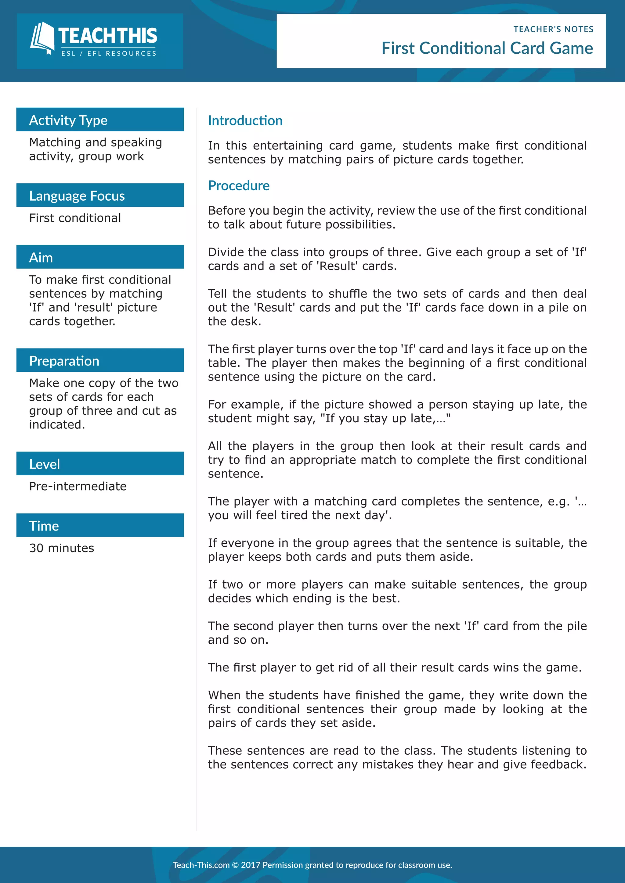 First conditional-card-game | PDF