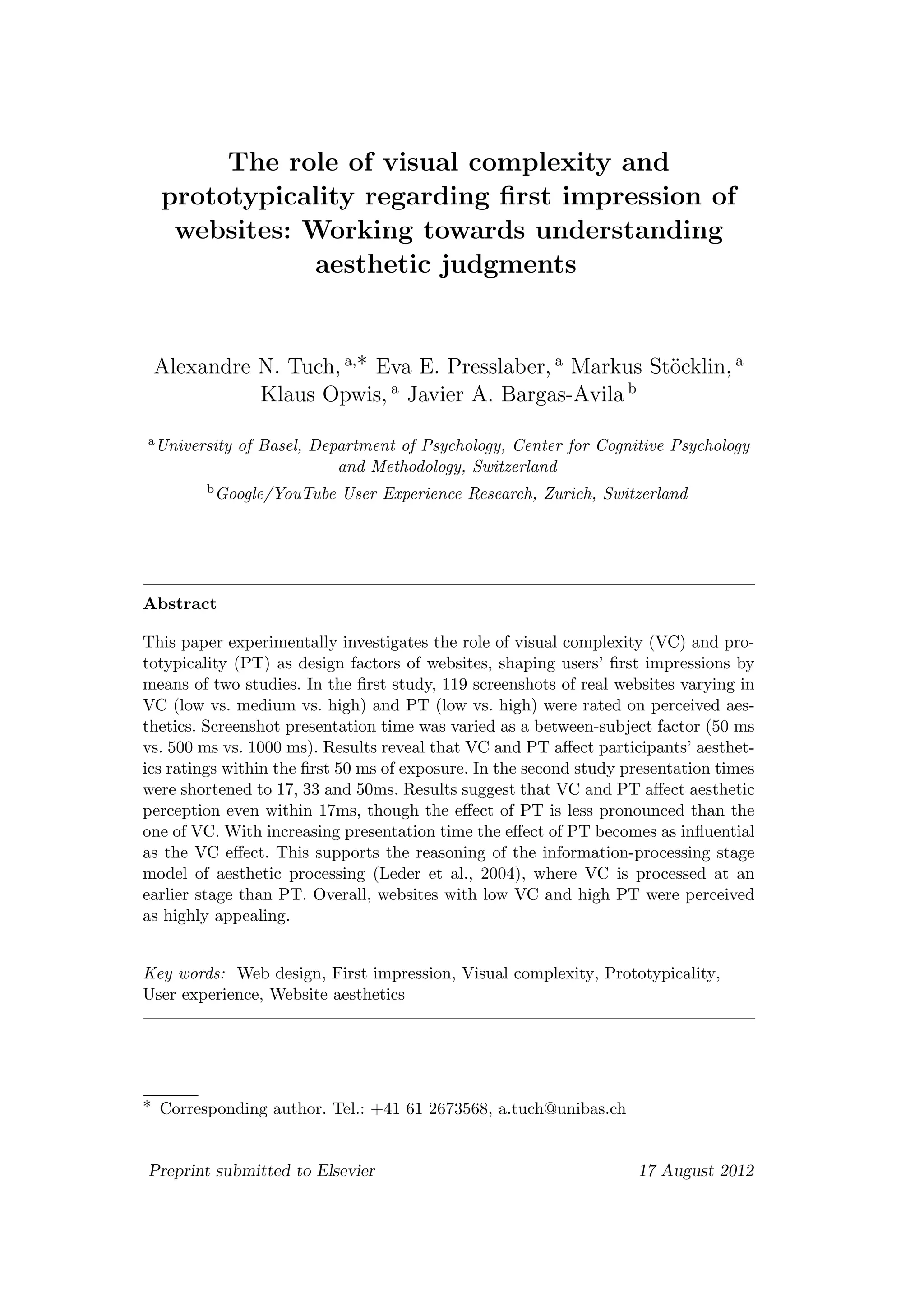 The role of visual complexity and prototypicality regarding first ...