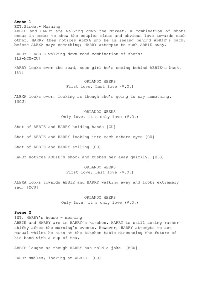 First Love Script | DOCX | Romance | Genres