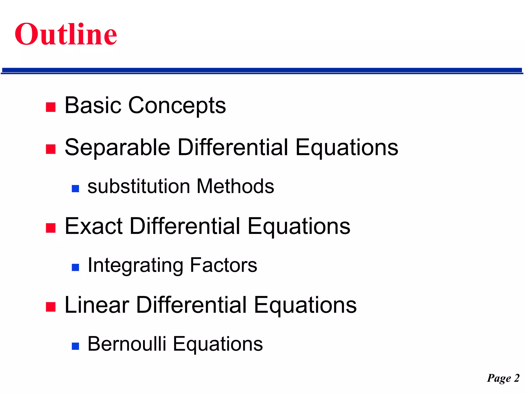 First Order Differential Equations Ppt Physics Science