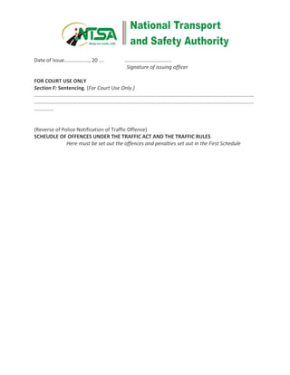 National Transporst Safety Authority First schedule of Minor Offences | PDF