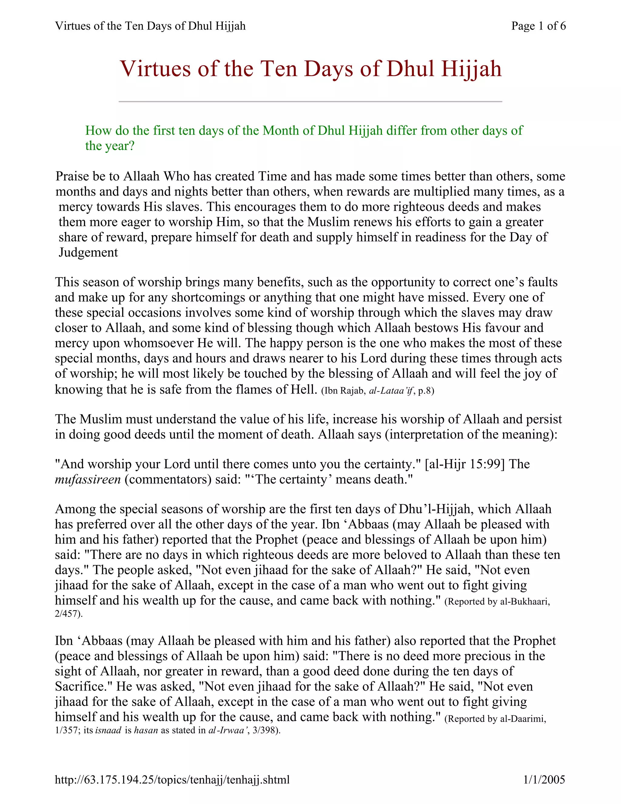 First 10 days of dhul hijjah | PDF