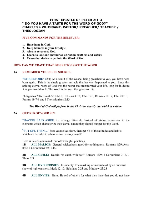 First Peter 2 1 to 3 outline | PDF