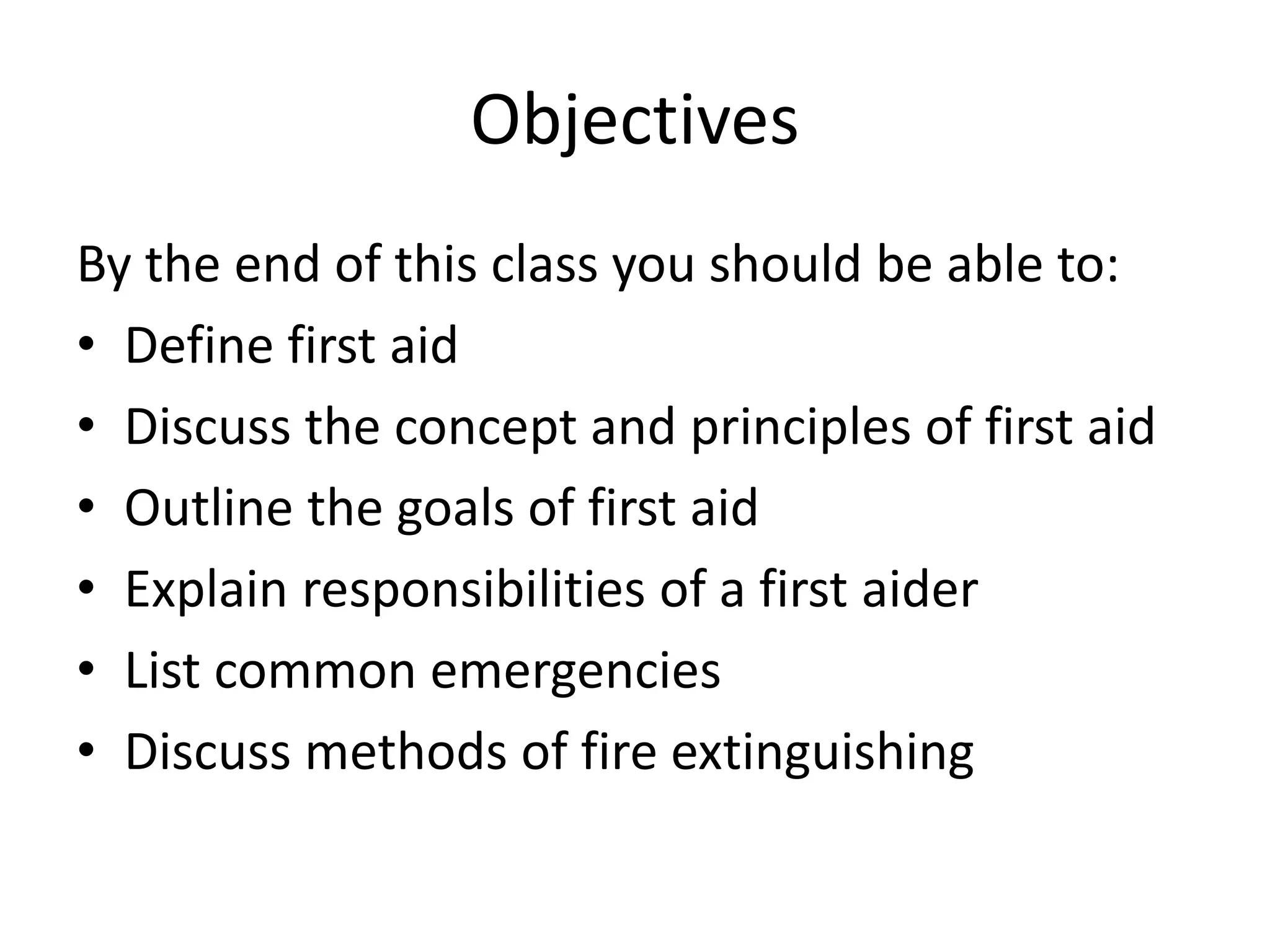First Aid Summary of what is to be covered | PPT