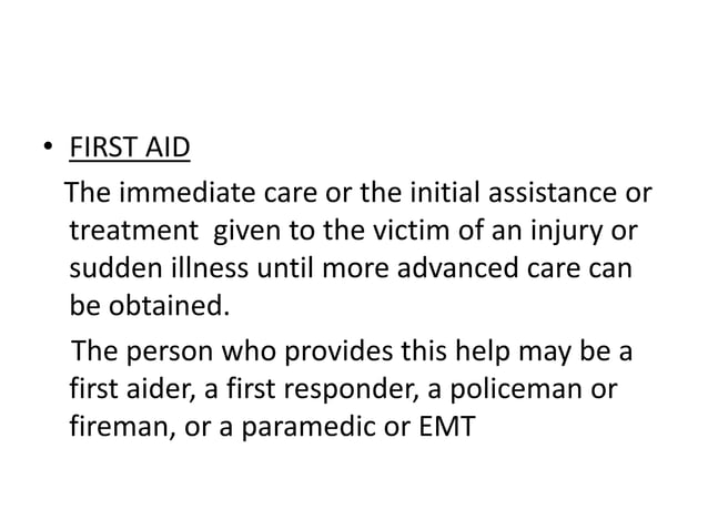 First Aid Summary of what is to be covered | PPT