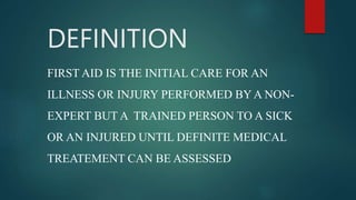 FIRST AID AND EMERGENCIES.pptx. introduction | PPTX | First Aid | Injuries