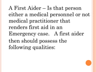 FIRST AID APPLICATION AND MANAGEMENT OF INJURY_044821.ppt