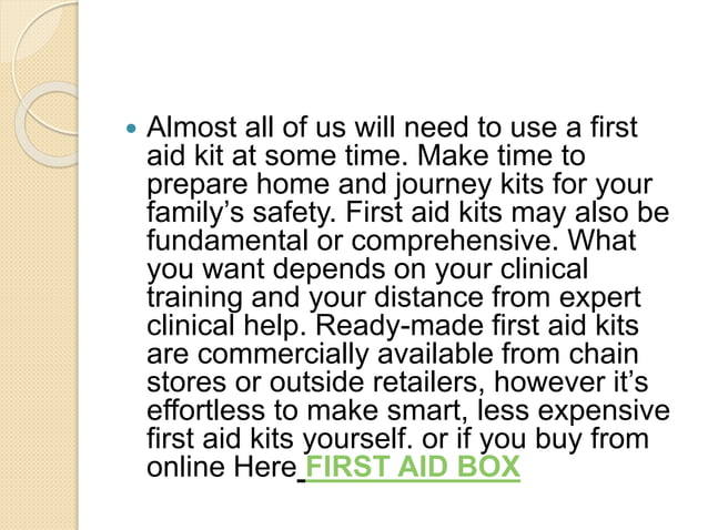 First aid kit box | PPTX | First Aid | Injuries