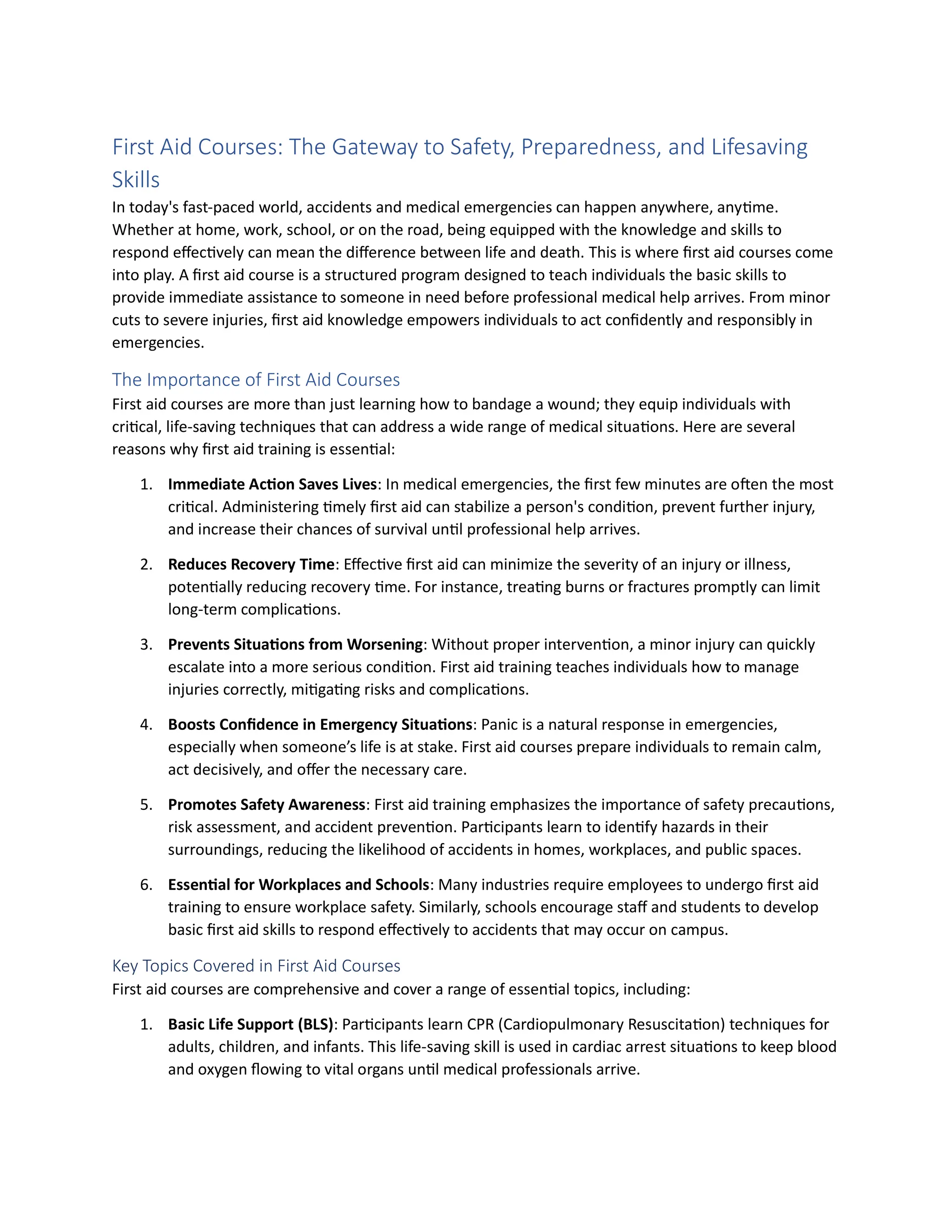 First Aid Courses: The Gateway to Safety, Preparedness, and Lifesaving ...