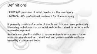 First aid & emergency care of the injured | PPTX