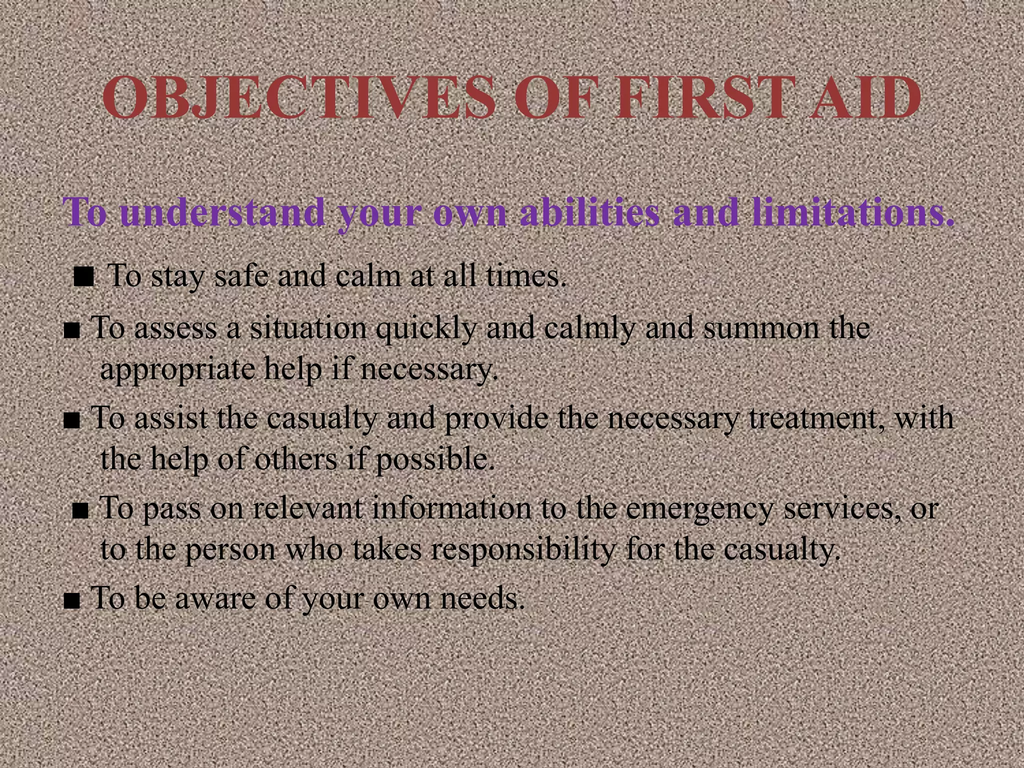 First aid introduction and emergency | PPTX | First Aid | Injuries