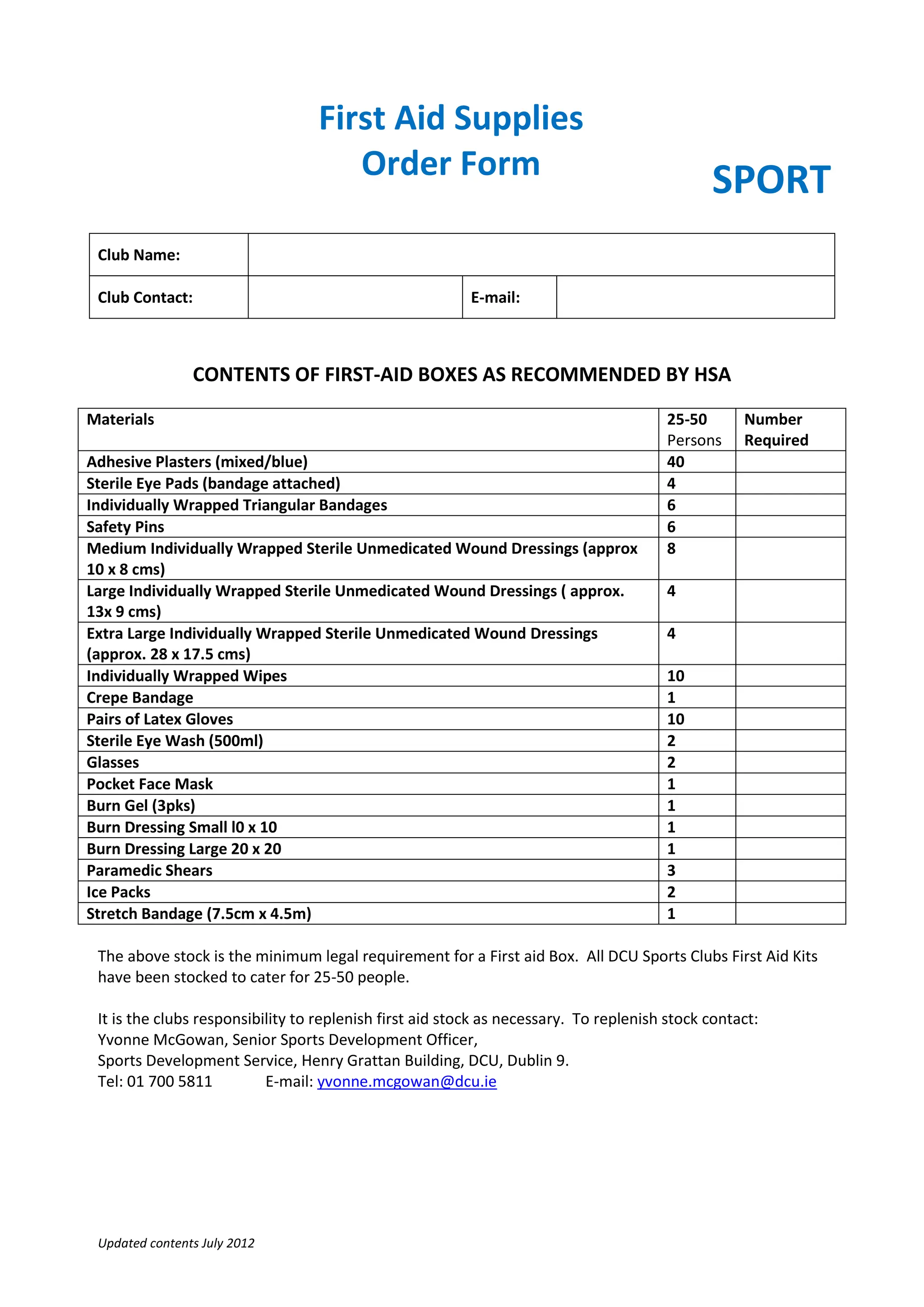 FIRST AID KIT FORM TEMPLATE FOR SCHOOL CLINIC | PDF