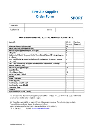FIRST AID KIT FORM TEMPLATE FOR SCHOOL CLINIC | PDF