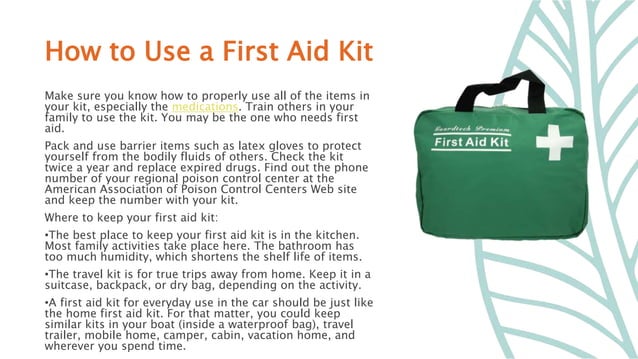 First aid kit ppt | PPTX | First Aid | Injuries