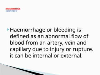 FIRST AID MANAGEMENT for haemrragh and shock .pptx