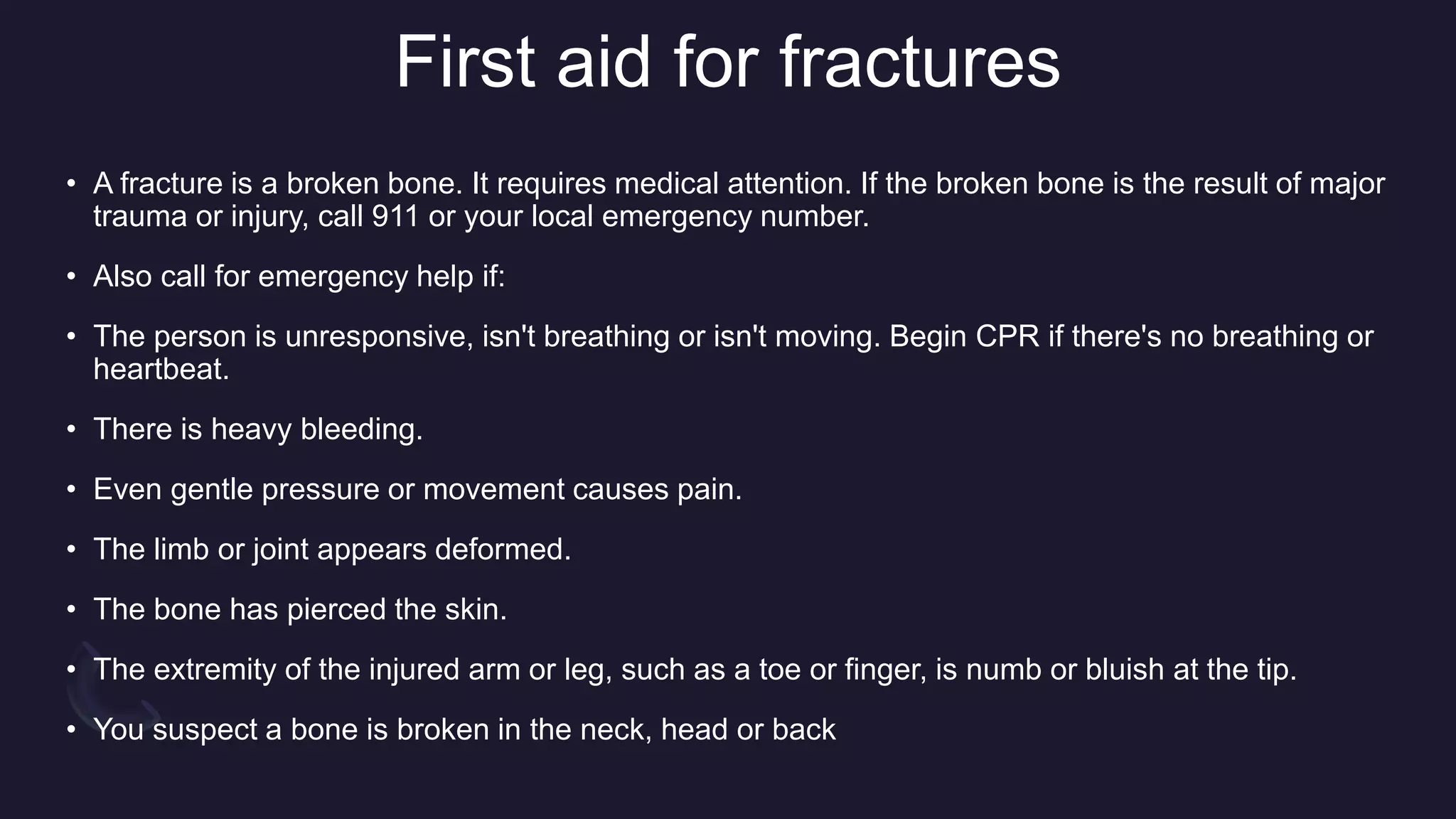 First aid for burns, fractures, wounds, frostbites, solar, heat, sun ...