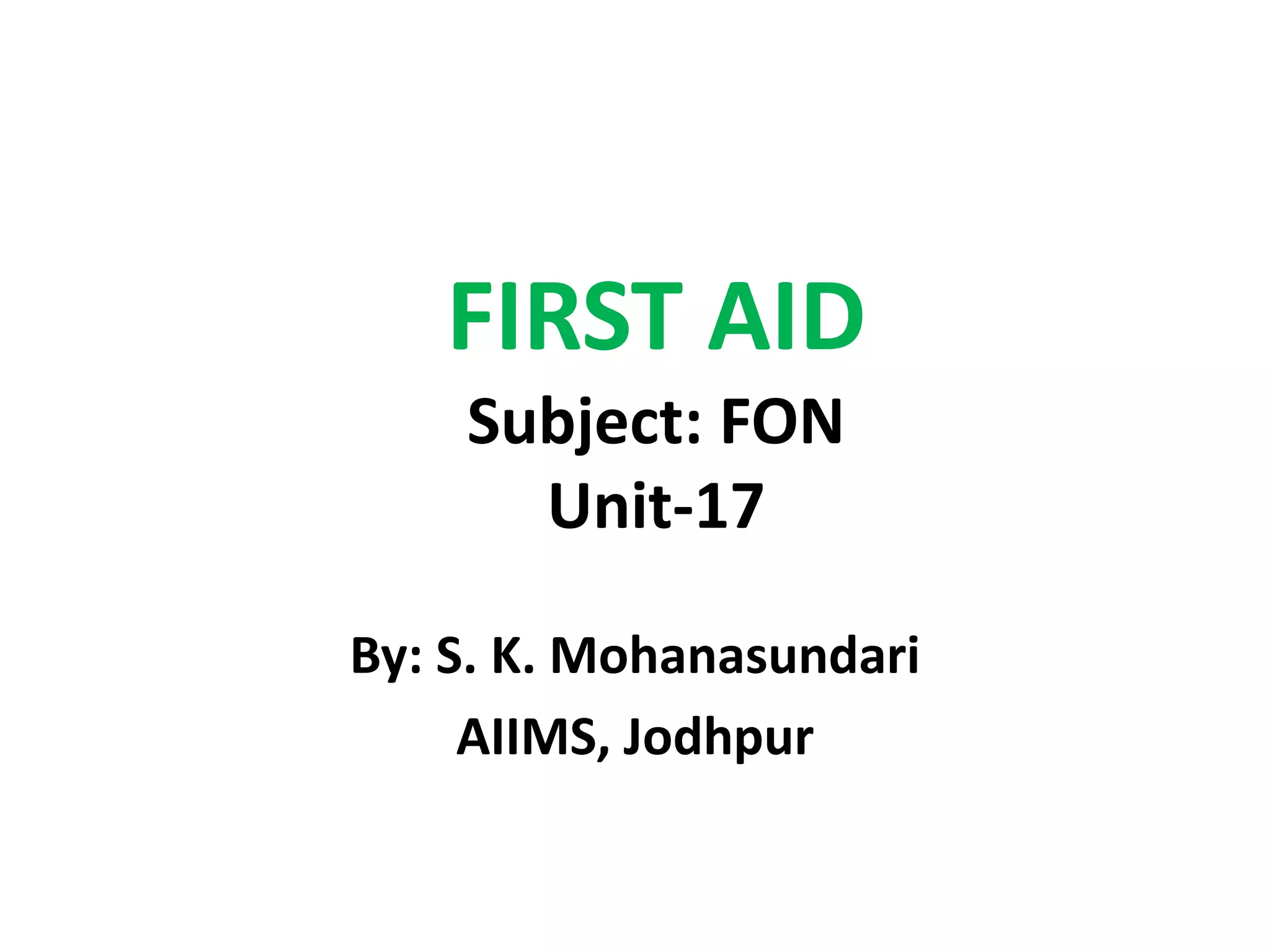 First aid ppt | PPTX | First Aid | Injuries