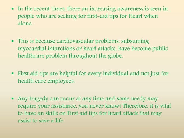 what are the First aid tips for heart attack? | PPTX