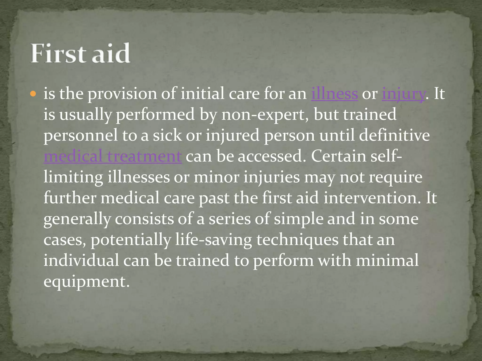 First aid treatment and equipment | PPTX