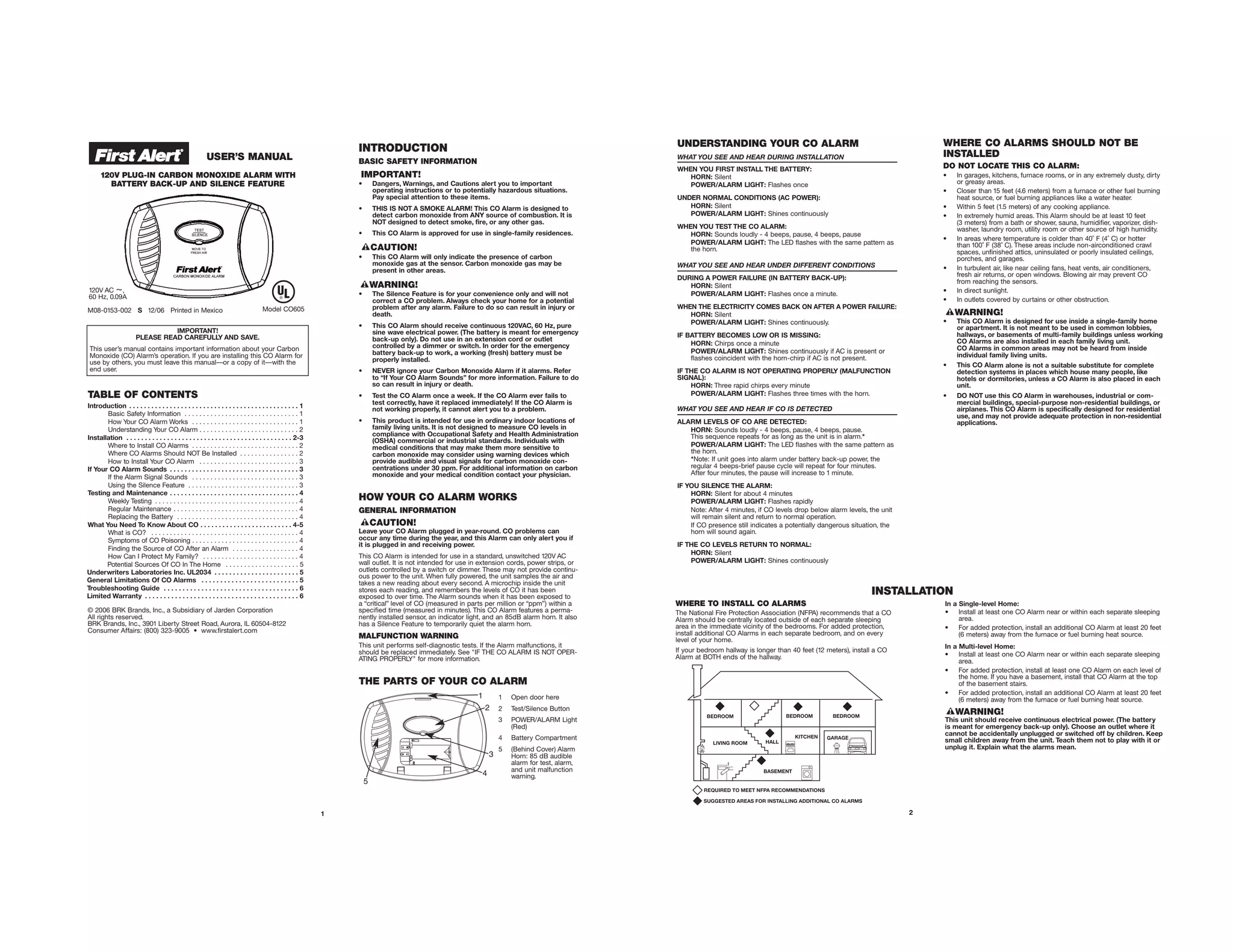 First alert carbon monoxide co605 (mine is co606) | PDF