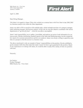 First Alert Recommendation Letter | PDF