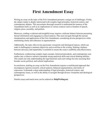 First Amendment Essay. Manchester Community College (Connecticut) | PDF